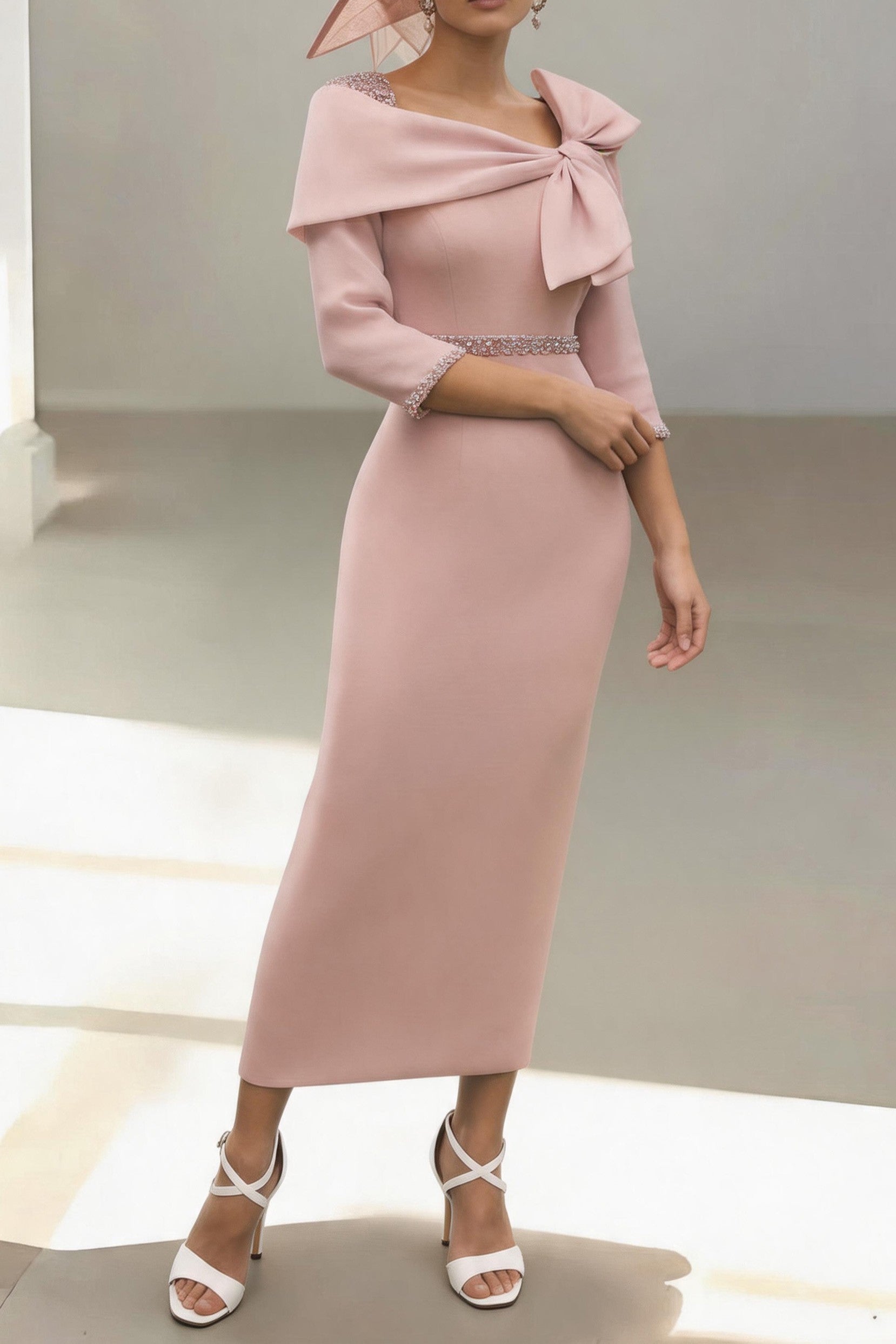 Sheath Ankle Length Satin Elegant Mother of the Bride Dress with Bow ...